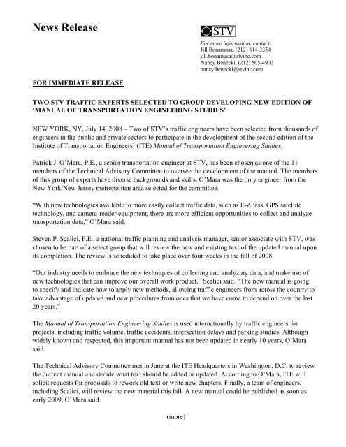 Manual of Transporation Engineering Studies - STV Group, Inc.