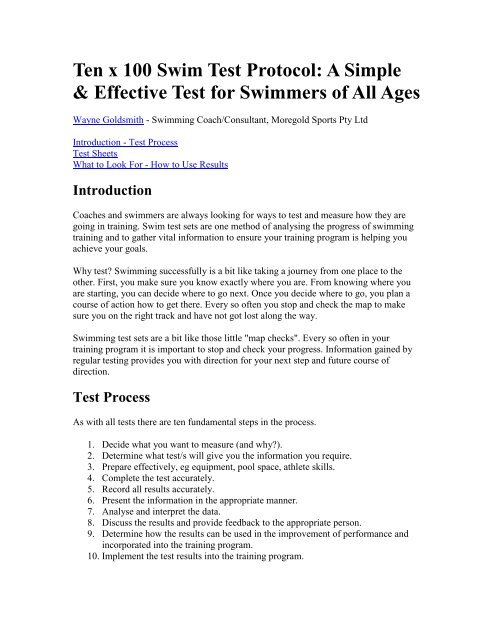 Ten x 100 Swim Test Protocol: A Simple & Effective Test ... - TeamUnify