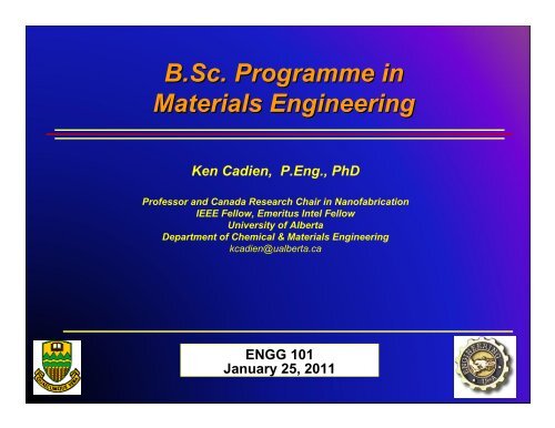 B.Sc. Programme in Materials Engineering - Faculty of Engineering