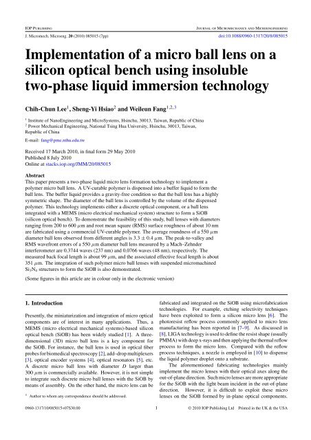 Implementation of a micro ball lens on a silicon optical bench using ...