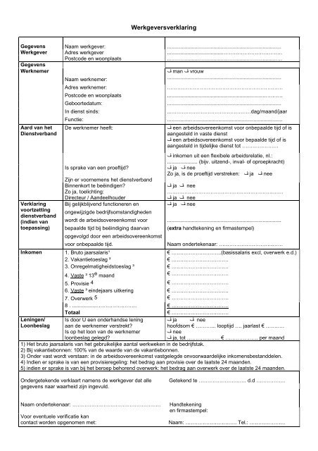 Werkgeversverklaring - KB Estate-Ware