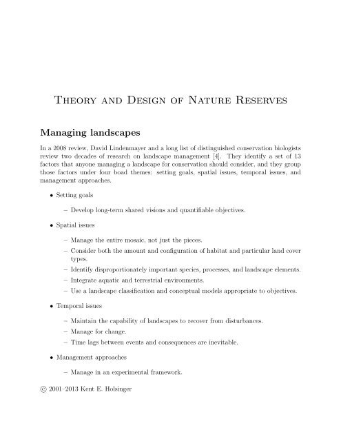 Theory and Design of Nature Reserves