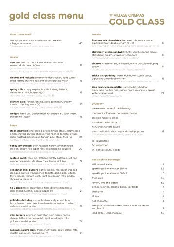 gold class menu - Village Cinemas