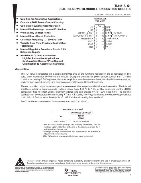 Dual Pulse-Width-Modulation Control Circuits - Datasheetz