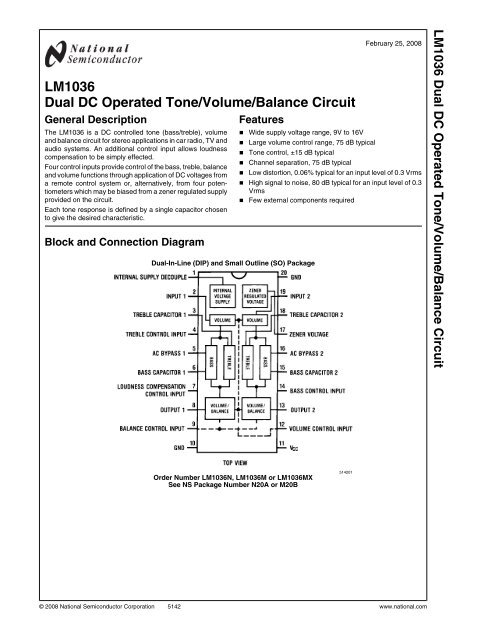 LM1036 Dual DC Operated Tone/Volume/Balance Circuit - Datasheetz