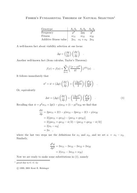 Fisher's Fundamental Theorem of Natural Selection - Kent