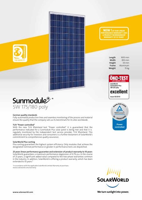 Datasheet solar panel SolarWorld SW175/180 ... - SunFields Europe