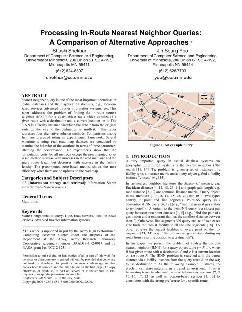 Processing In-Route Nearest Neighbor Queries - Spatial Database ...