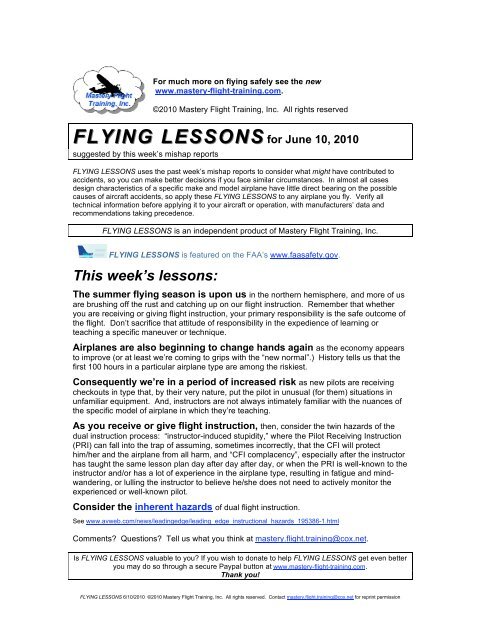 FLYING LESSONS - Mastery Flight Training
