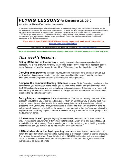 FLYING LESSONS - Mastery Flight Training