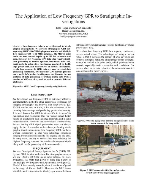 The Application of Low Frequency GPR to Stratigraphic In - Hager ...