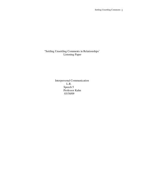 Reaction paper #1 sample - Listening. - Speechsuccess.net