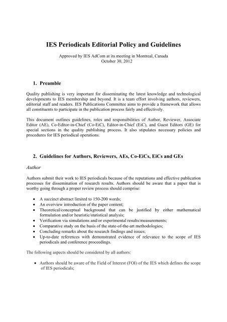 Editorial Policy and Guidelines - IEEE Industrial Electronics Society