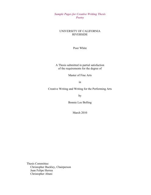Creative Writing-Poetry Sample - University of California, Riverside