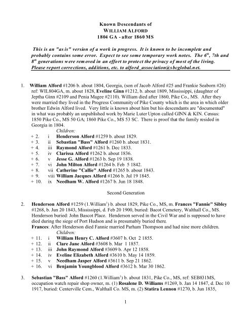 William Alford 1804 GA - Alford American Family Association