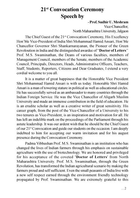 21st Convocation Ceremony Speech by Vice-Chancellor, Prof ...