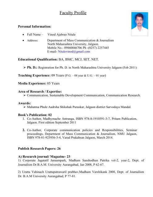 Faculty Profile - North Maharashtra University