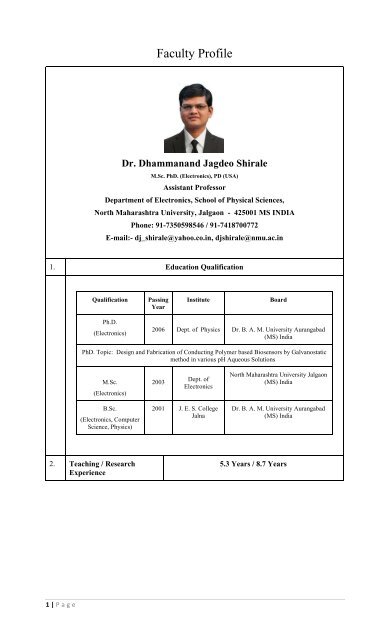 Faculty Profile - North Maharashtra University
