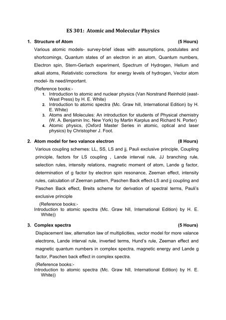 ES 301: Atomic and Molecular Physics