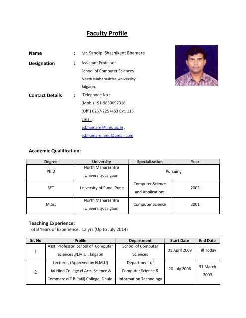 Faculty Profile - North Maharashtra University