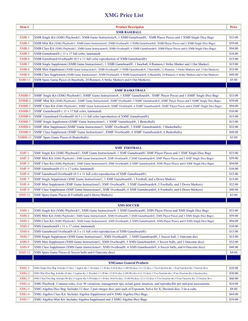 XMG Price List - Extreme Math Games