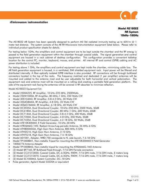 Spec Sheet - AR - RF Microwave Instrumentation