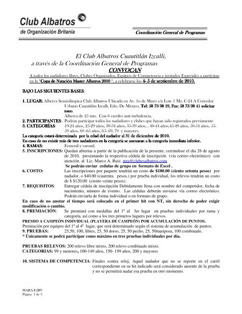 El Club Albatros CuautitlÃ¡n Izcalli - Clubes Albatros