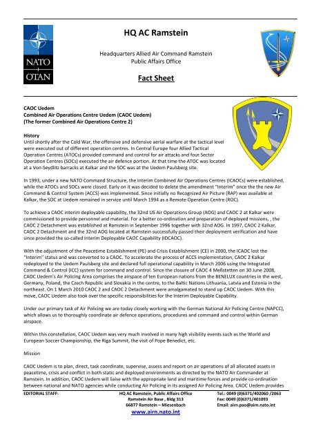 Fact Sheet - Headquarters Allied Air Command Ramstein - Nato