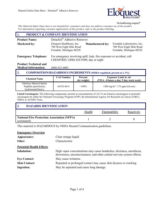 Detachol MSDS - Factor II, Inc.