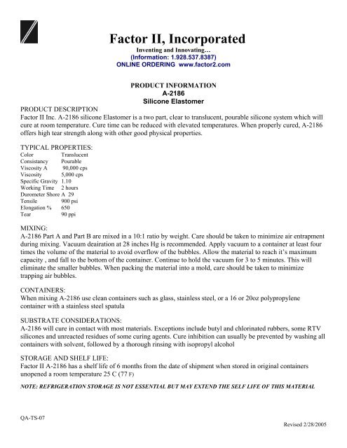 Specifications and Tech Sheets for A-2186 - Factor II, Inc.