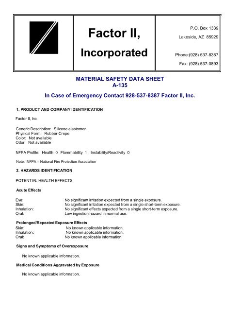 MSDS - A-135 - Factor II, Inc.