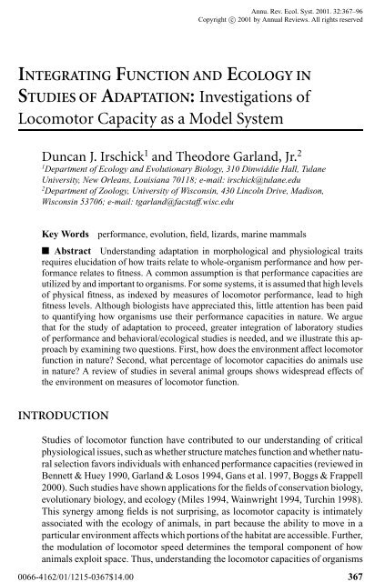integrating function and ecology in studies of adaptation