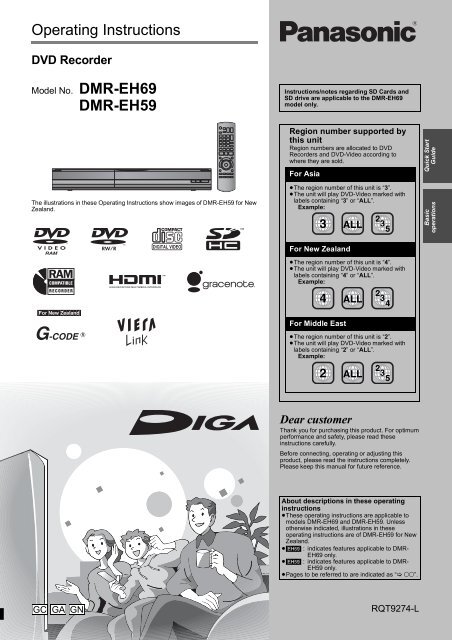 Operating Instructions DMR-EH59 - Panasonic New Zealand ...