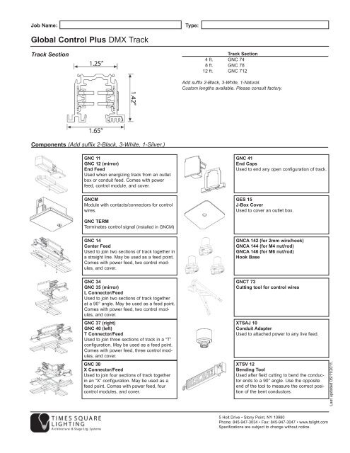 Global Control Plus DMX Track Spec Sheet - Times Square Lighting