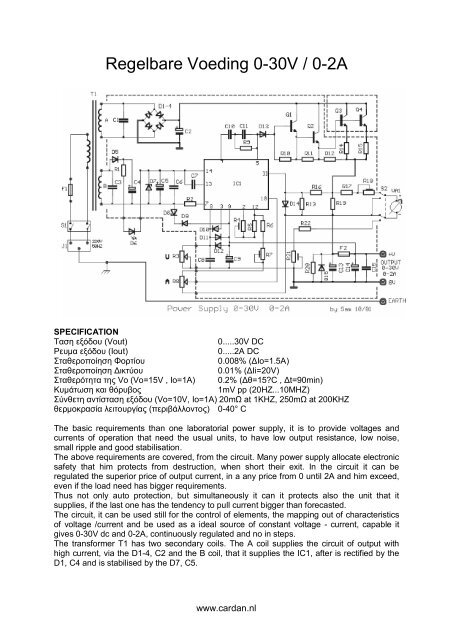 Regelbare Voeding 0-30V / 0-2A - Cardan.nl