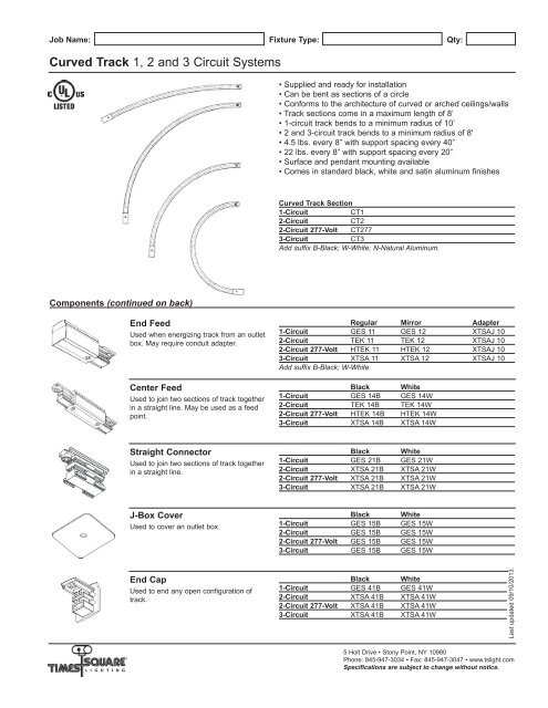 Custom Curved Track Spec Sheet
