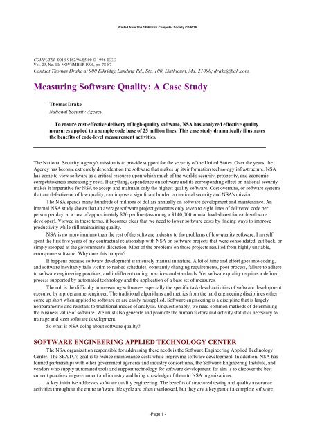 Measuring Software Quality: A Case Study