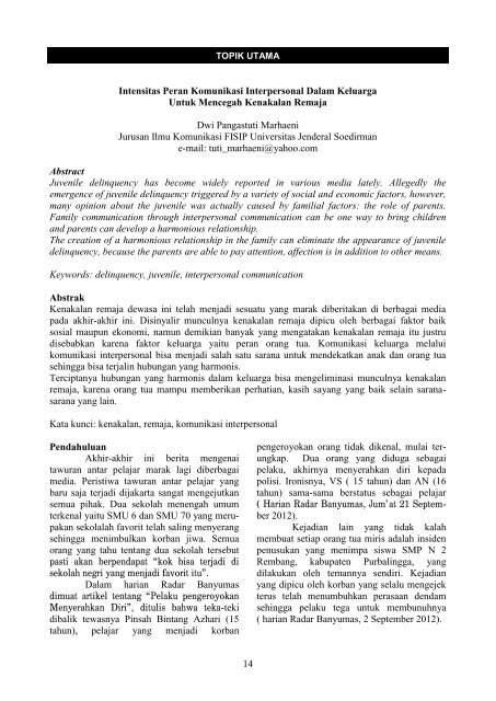 Intensitas Peran Komunikasi Interpersonal dalam Keluarga untuk ...