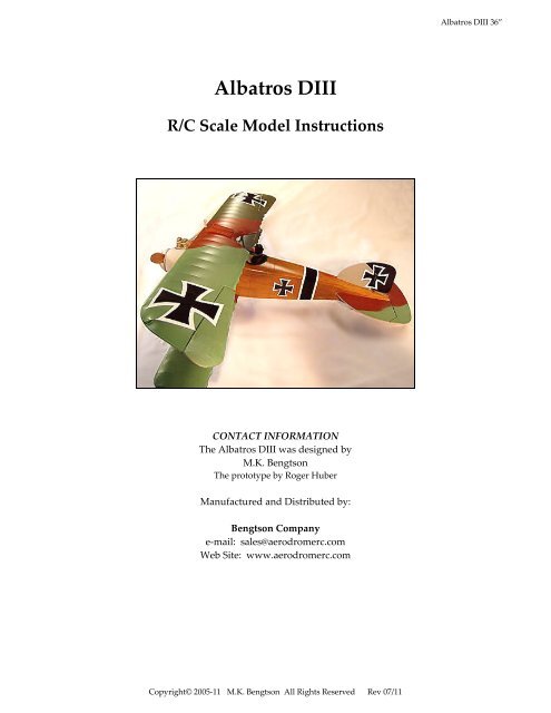 Albatros DIII R/C Scale Model Instructions - AerodromeRC