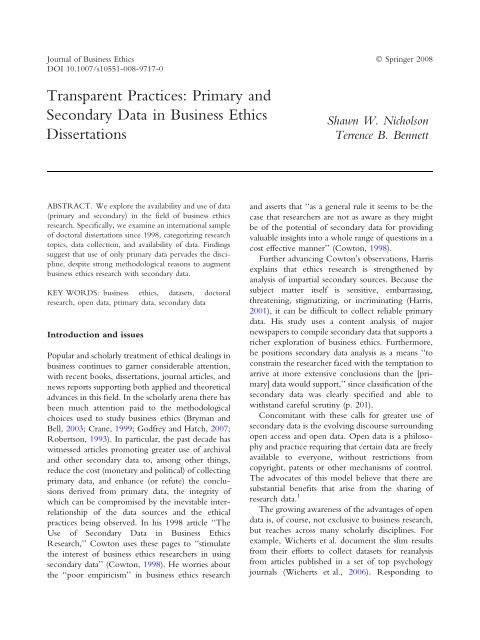 Transparent Practices: Primary and Secondary Data in Business ...