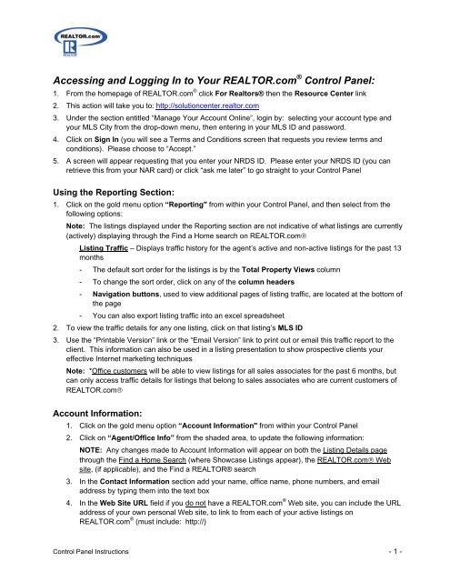 Accessing and Logging In to Your REALTOR.com Control Panel: