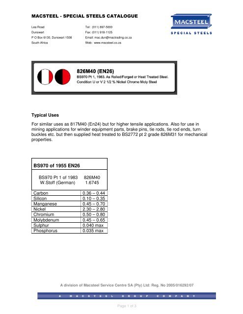 826M40 (EN26) - Macsteel