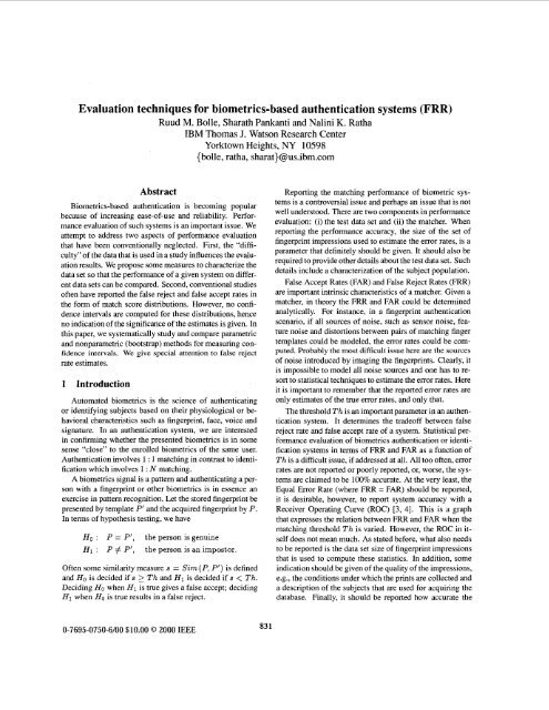 Evaluation Techniques For Biometrics Based Authentication Systems