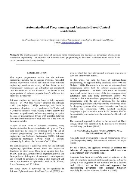 Automata-Based Programming and Automata-Based Control