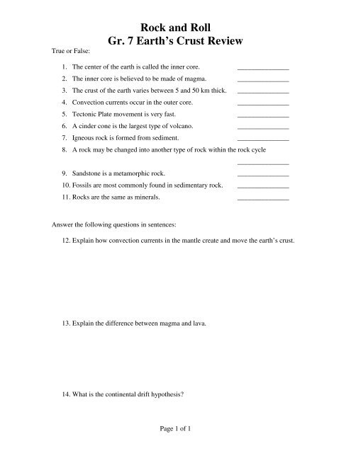 Earth's Crust Review Sheet - mrhazzard.com