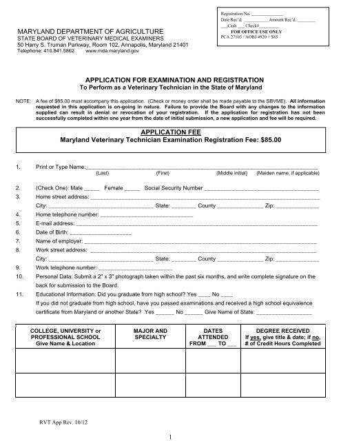 Application to become a registered veterinary technician - Maryland ...