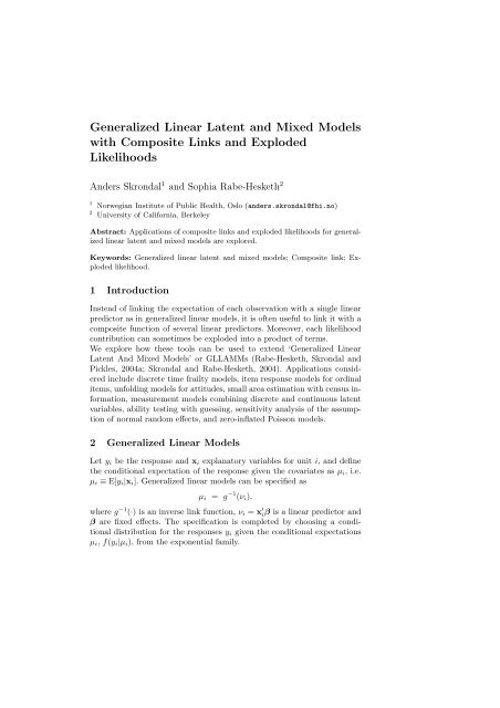 Generalized Linear Latent And Mixed Models With Gllamm