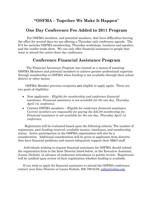 Conference Financial Assistance Program - OSFMA