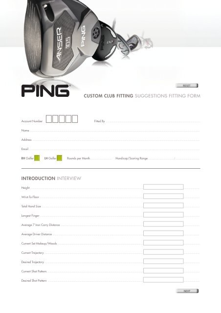 introduction interview custom club fitting suggestions fitting form - Ping