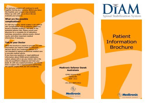 a Patient Information Brochure on the DIAM System - Mr Paul D'Urso
